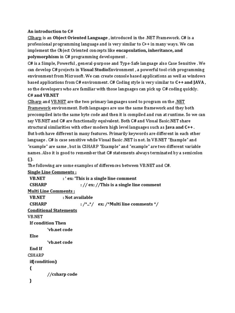 An Introduction To C# | PDF | C Sharp (Programming Language) | Data Type