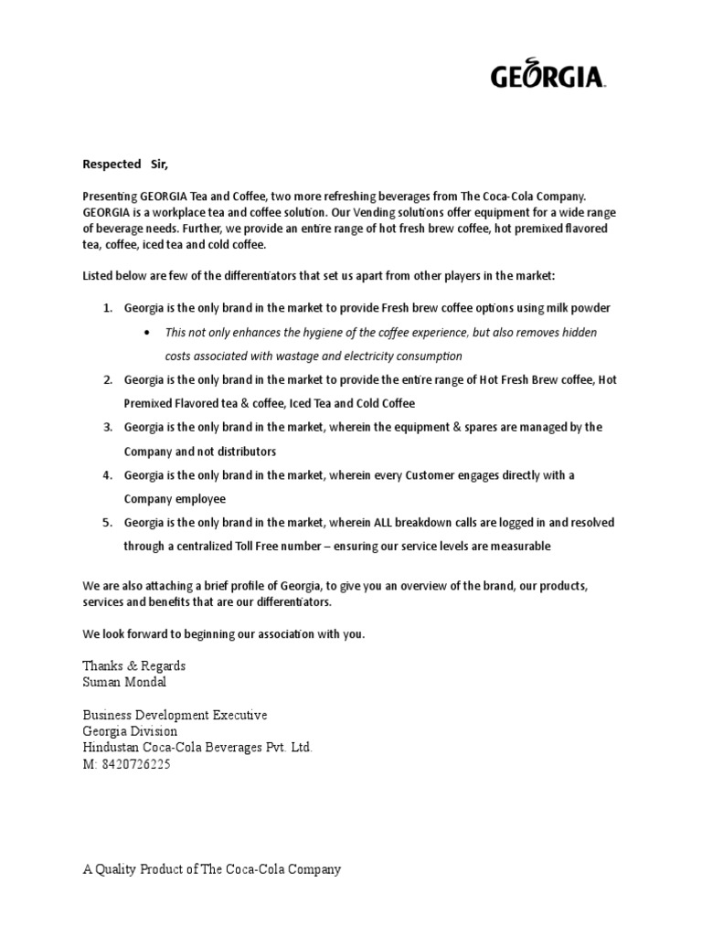 Georgia Tea & Coffee Proposal (Hot Beverages) | PDF | Coffee | Tea