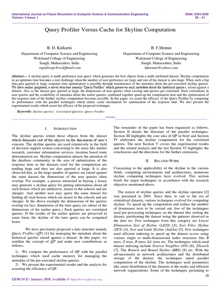 Query Profiler Versus Cache For Skyline Computation: R. D. Kulkarni B. F.Momin | PDF ...