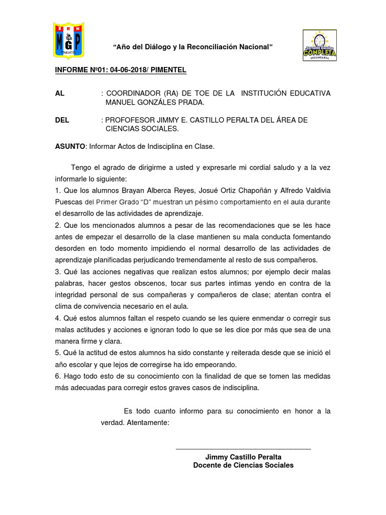 Informe Disciplinario | PDF