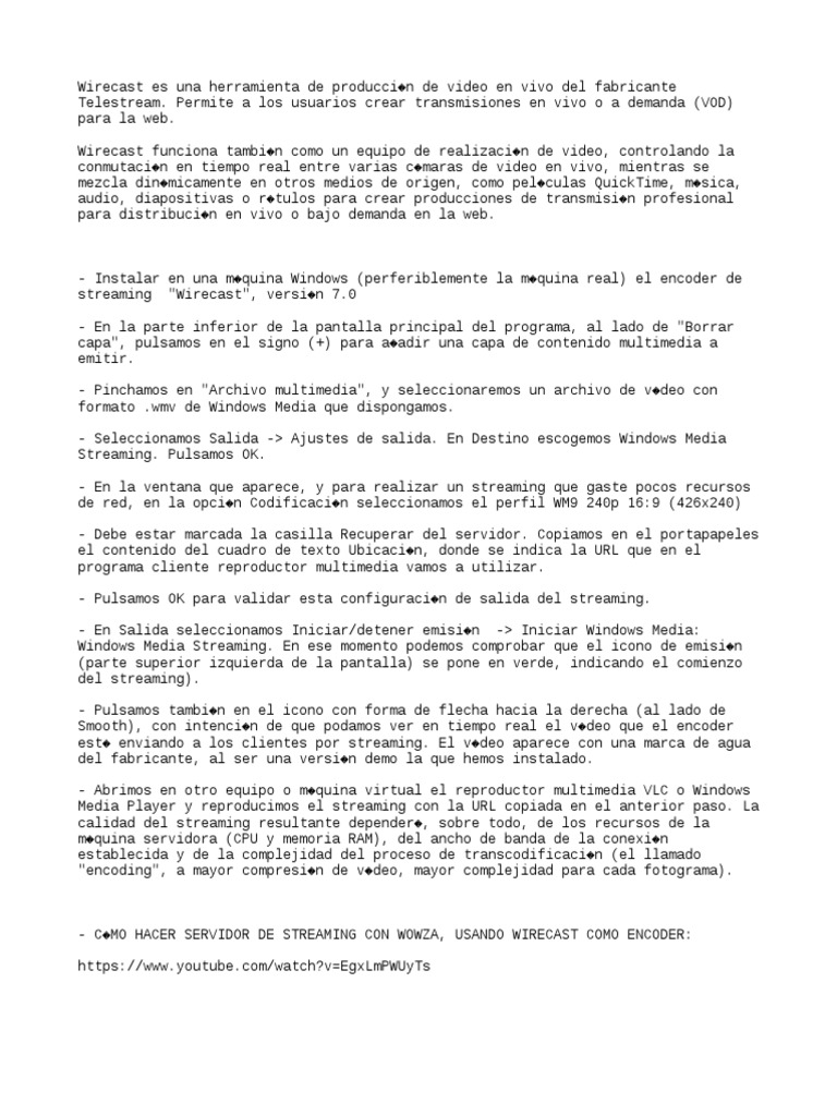 Guía de uso de Wirecast para streaming | PDF | Streaming Media | Vídeo a la carta