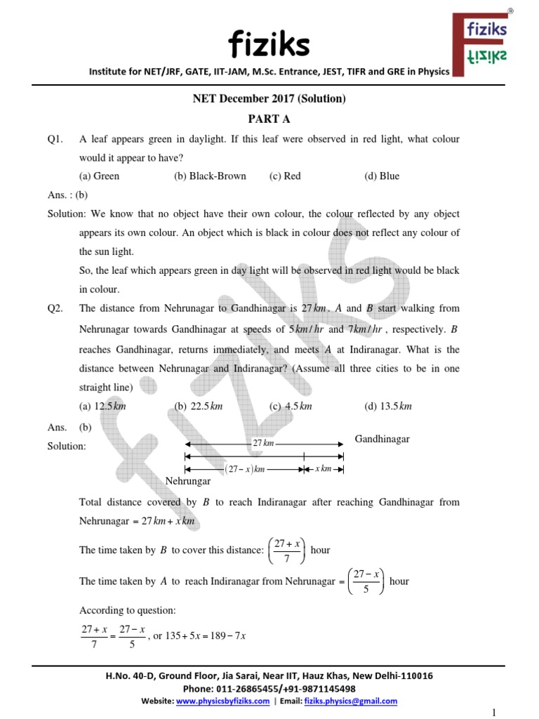 CSIR NET Physics Solutions 2017 | PDF | Sphere | Speed