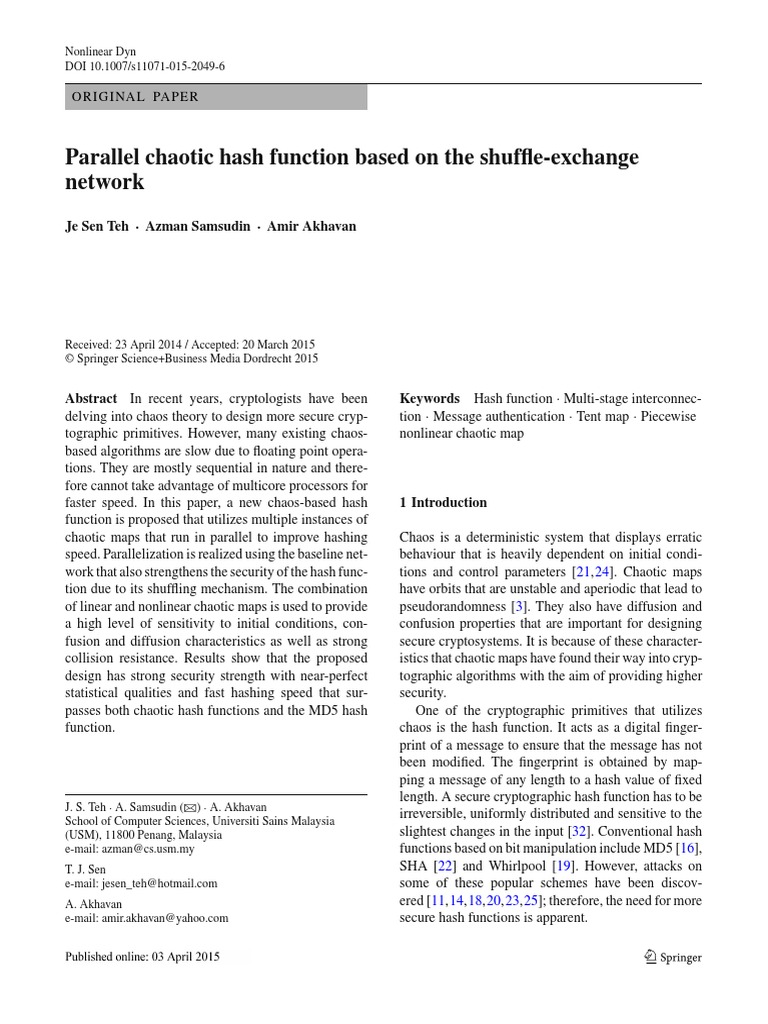 Parallel Chaotic Hash Function Based On The Shuffle-Exchange Network ...
