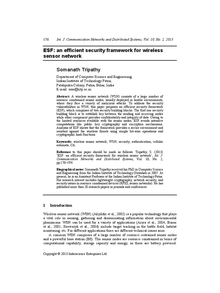 Esf An Efficient Security Framework For Wireless Sensor Network Pdf Wireless Sensor Network