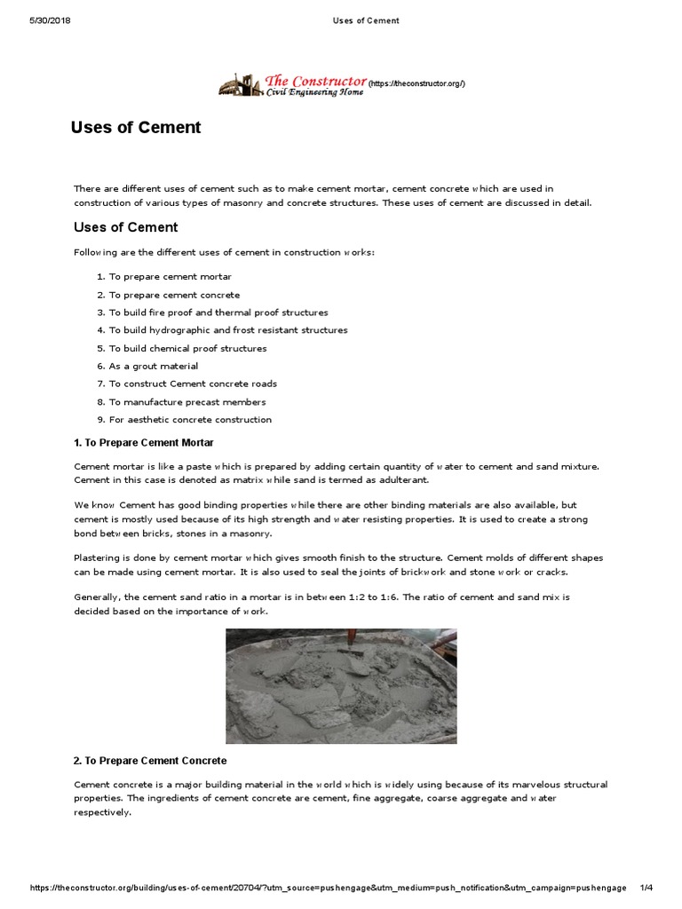 Uses of Cement | PDF | Concrete | Mortar (Masonry)
