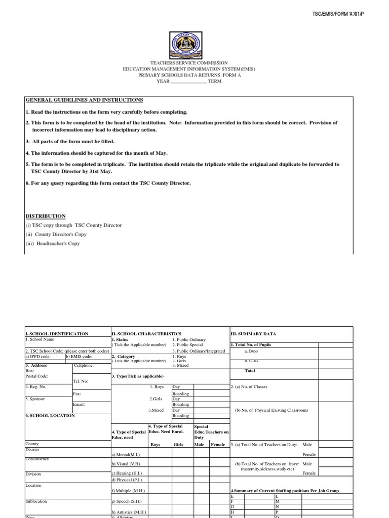 Primary School Data Returns Form PDF | PDF | Learning | Behavior ...