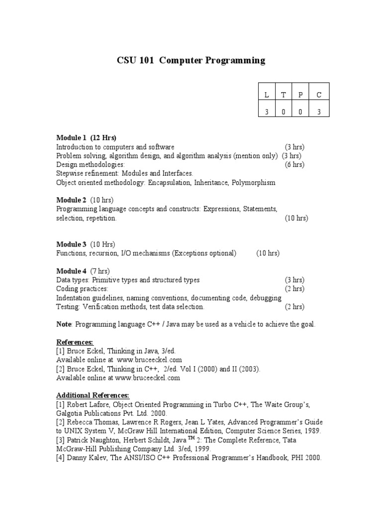 CSU 101: Intro to Computer Programming | PDF | C++ | Computer Programming