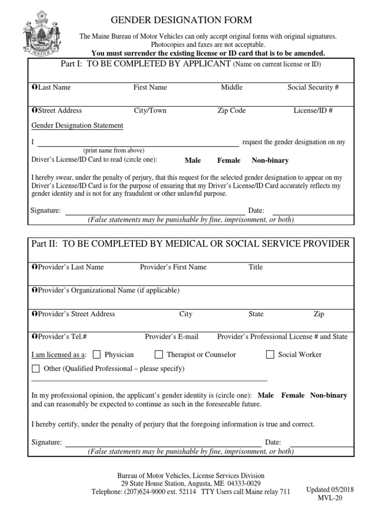 Gender Designation Form | Download Free PDF | Identity Document ...
