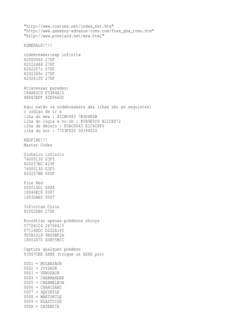 GBA Cheats Pokemon | PDF | Artificial Mythology | Pokémon