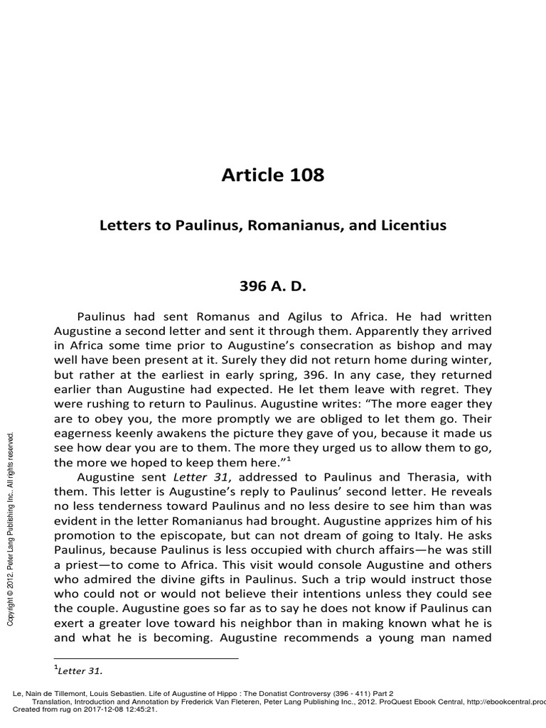 Life of Augustine of Hippo The Donatist Controvers... - (PG 25 - 164 ...