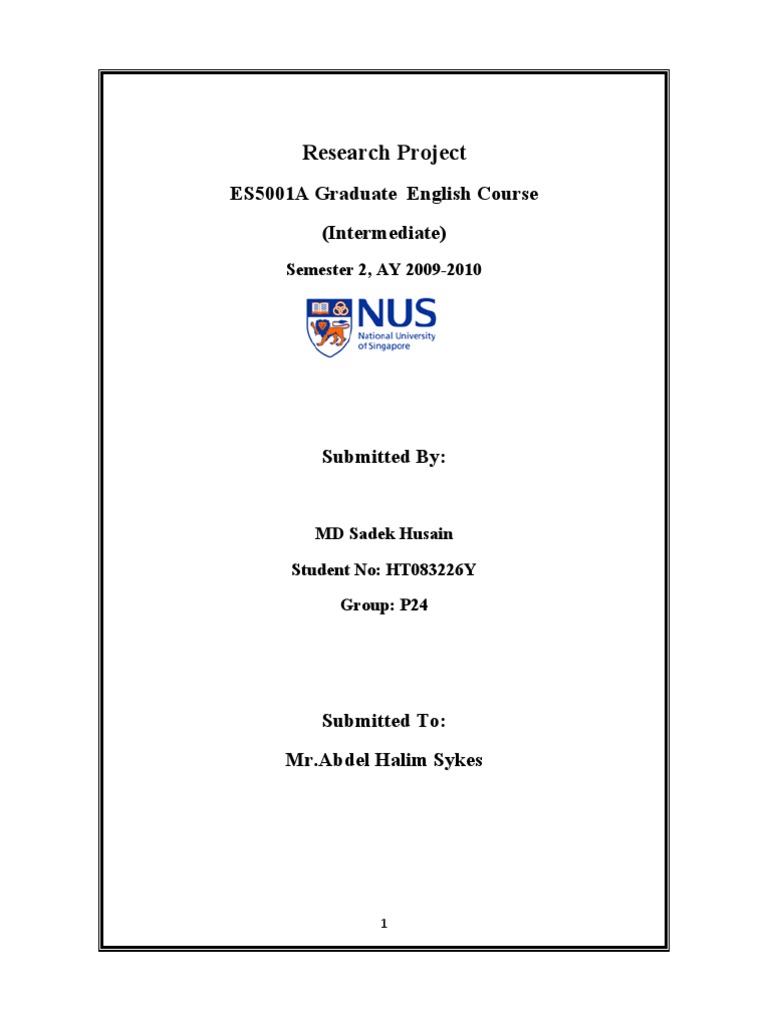 Research Project: ES5001A Graduate English Course (Intermediate) | PDF ...