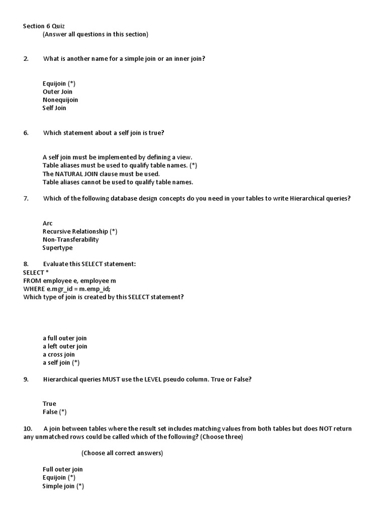 Section 6 Quiz | Download Free PDF | Table (Database) | Data Management