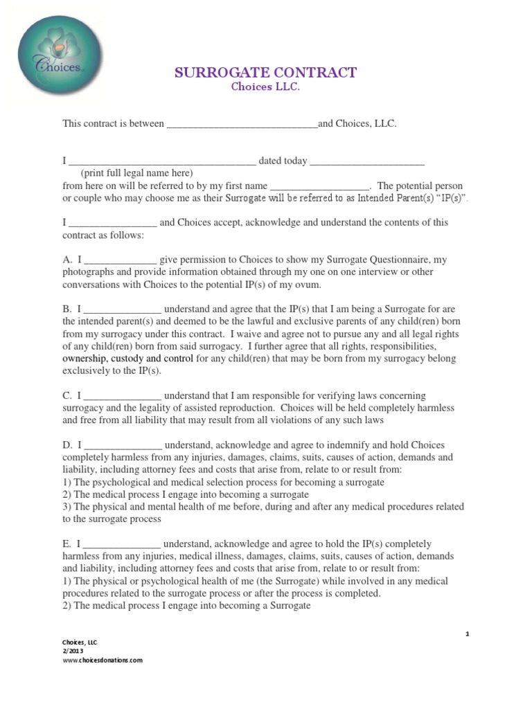 Private Surrogate Contract Template | PDF | Surrogacy | Arbitral Tribunal