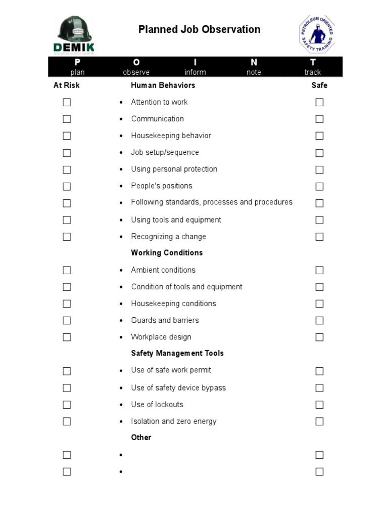 Planned Job Observation: P O I N T | PDF | Safety | Prevention