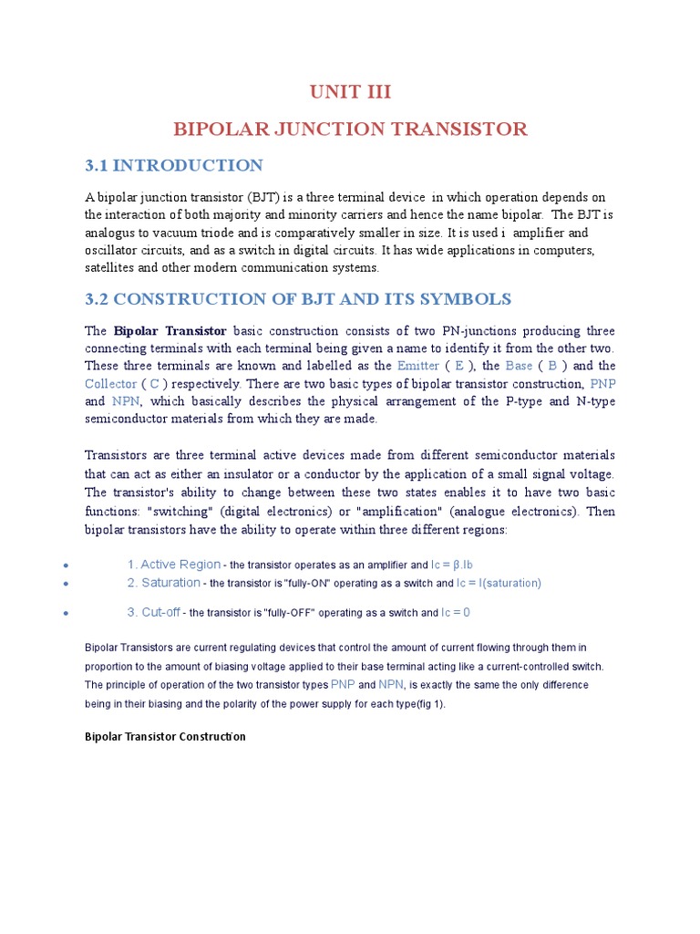 Edc Unit 3 Transistor | PDF | Bipolar Junction Transistor | Transistor