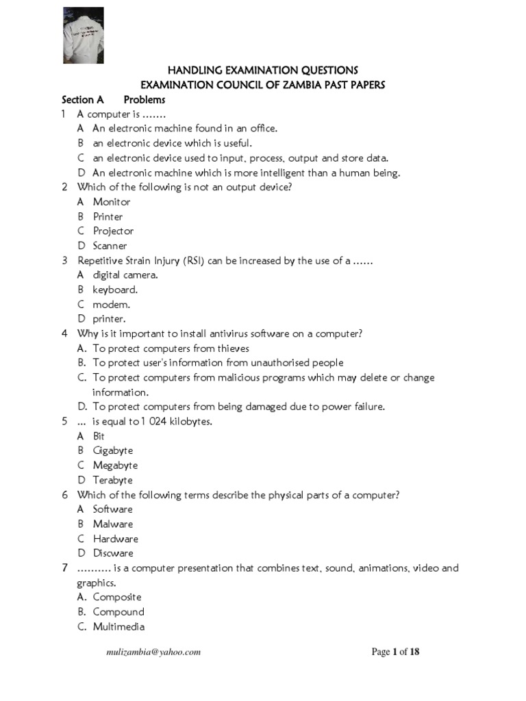 ECZ Computer Studies P1 Past Paper 2015 2016 2017 | PDF | Computer Data ...
