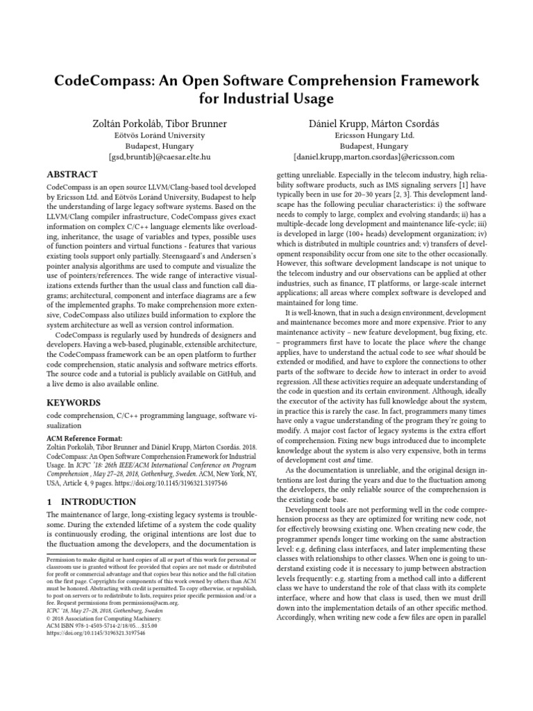 CodeCompass - An Open Software Comprehension Framework For Industrial Usage | PDF | Class ...