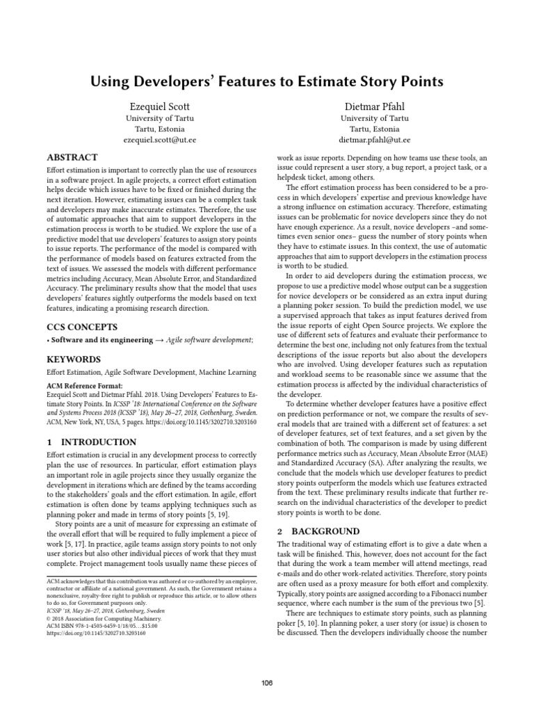 Using Developers' Features To Estimate Story Points | PDF | Support ...