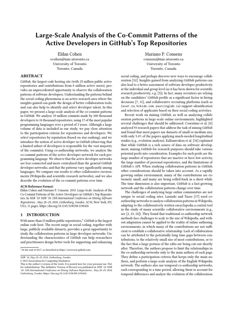 Large-Scale Analysis of The Co-Commit Patterns of The Active Developers in GitHub's Top ...