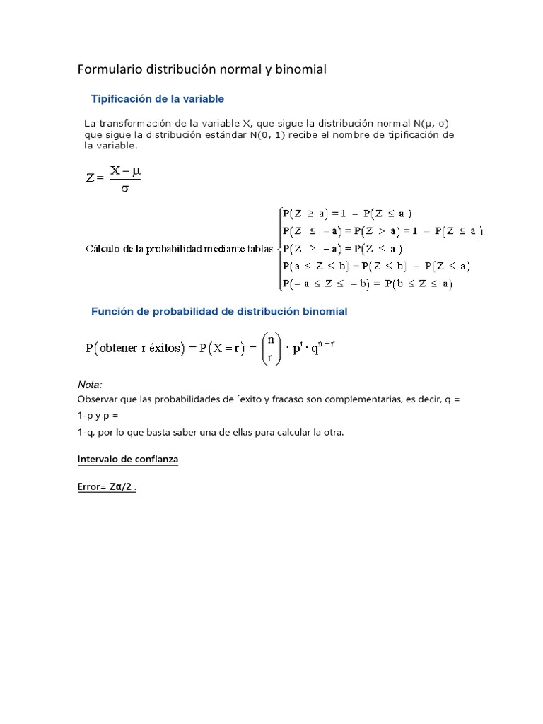 Formulario de Distribuciones Binomial y Normal | PDF