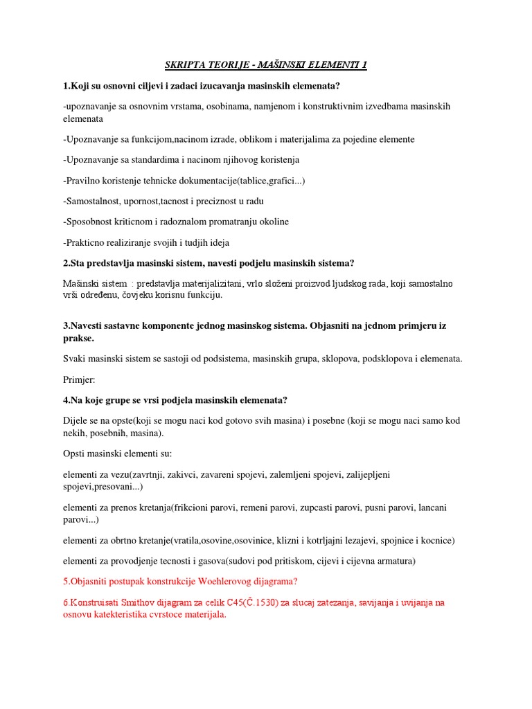 Skripta Teorije MASINSKI ELEMENTI 1 | PDF