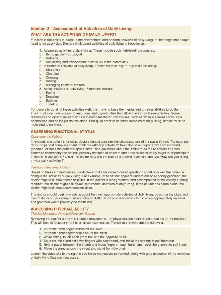 Assessing Activities of Daily Living | PDF | Major Depressive Disorder ...