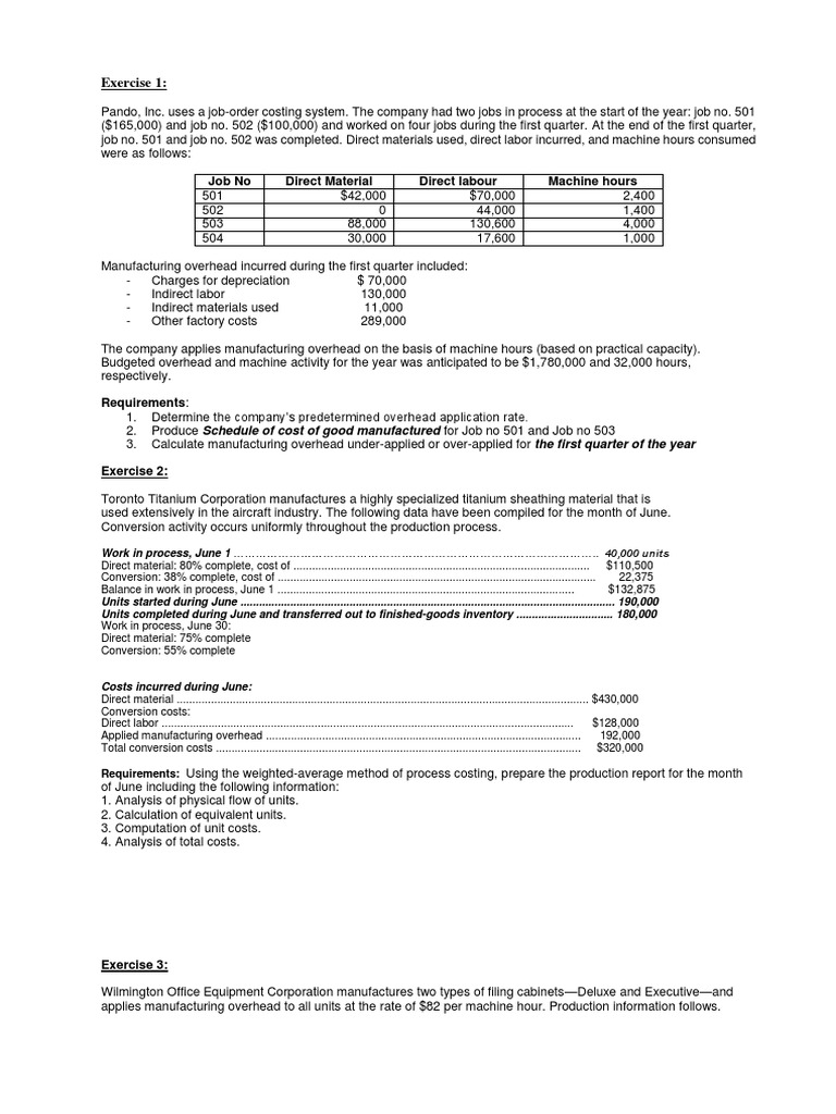 Managerial Accounting Exercises | Cost | Management Accounting