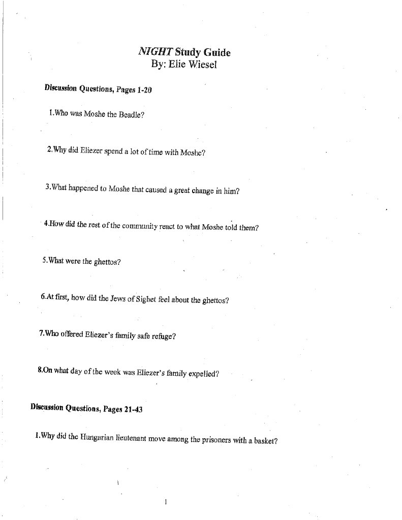 Night Discussion Questions | PDF