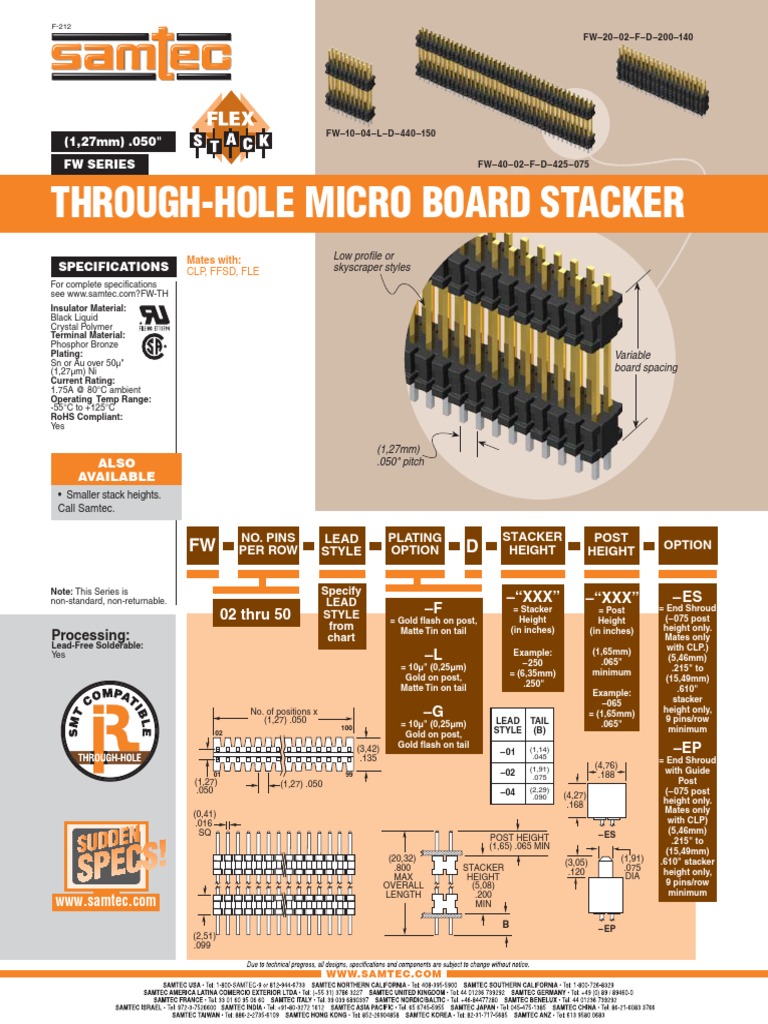 Through-Hole Micro Board Stacker: (1,27mm) .050" FW Series | PDF
