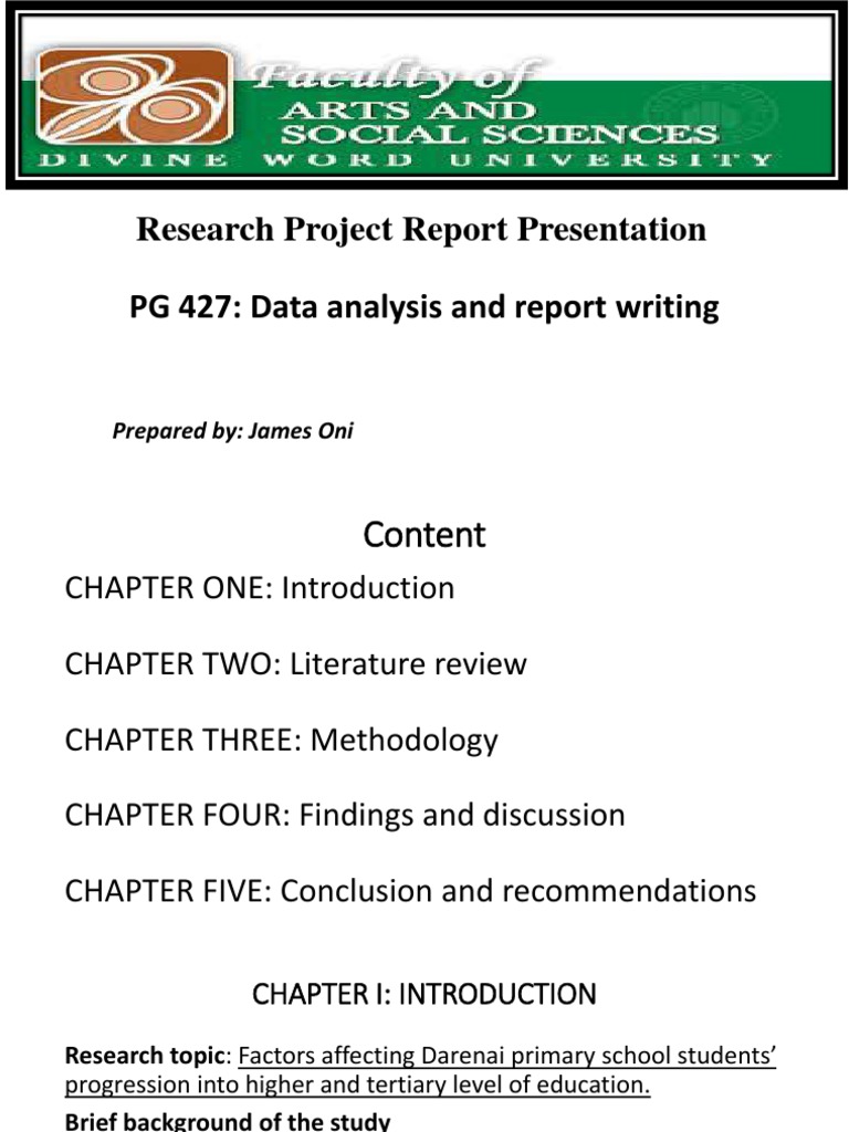 Research Project Report Presentation PG 427: Data Analysis and Report ...