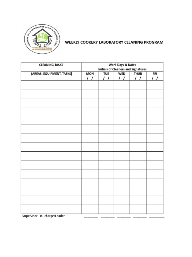 Cookery Laboratory Cleaning Program | PDF | Technology & Engineering