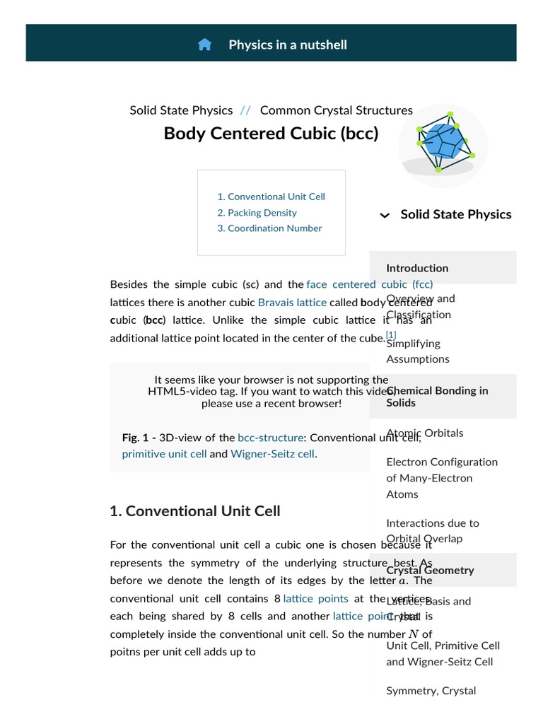 Body Centered Cubic BCC Physics in A Nutshell | PDF | Crystal Structure | Physics