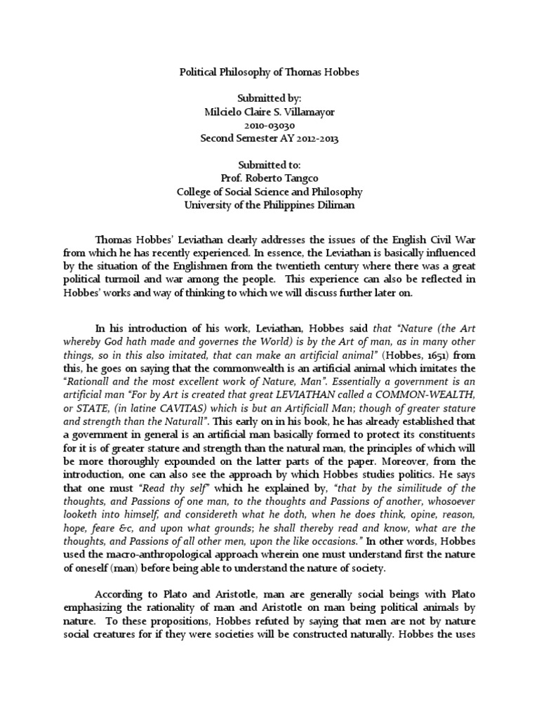 Hobbes' Political Philosophy Explained | PDF | Sovereignty | Natural ...