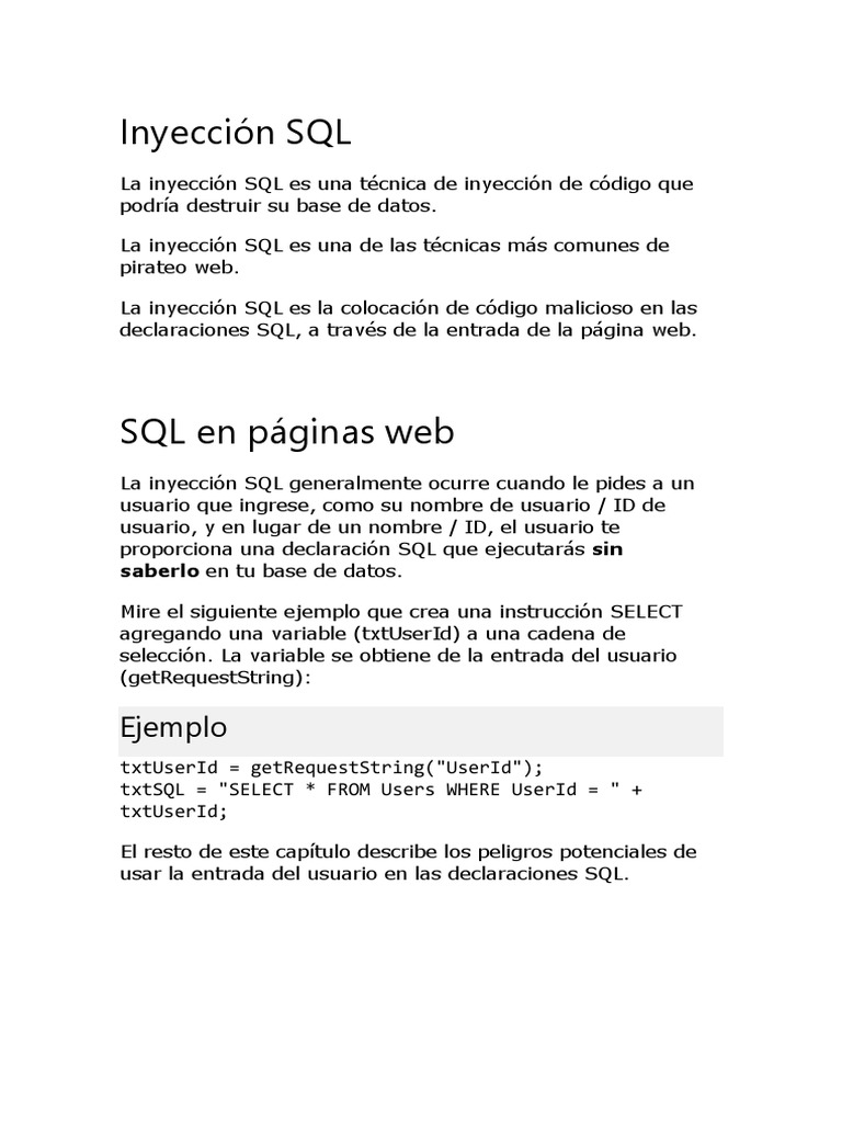 Inyección SQL | PDF | SQL | Contraseña