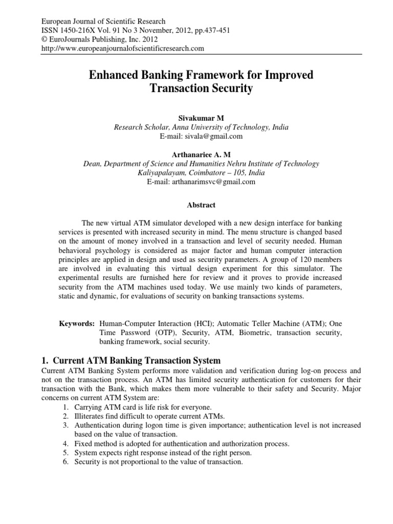 Enhanced Banking Framework For Improved Transaction Security | PDF | Computer Security | Security