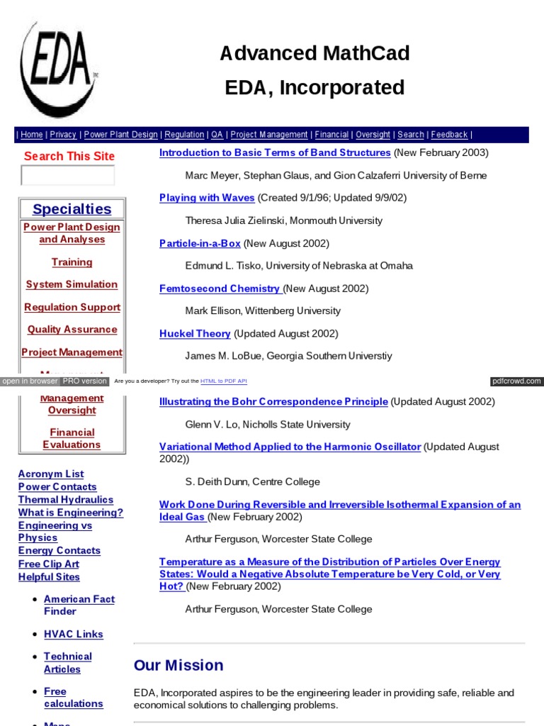 Advanced Mathcad Eda, Incorporated: Specialties | PDF | Engineering | Mechanical Engineering