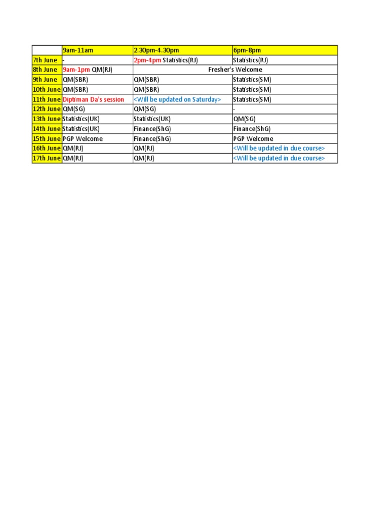 June Class Schedule Overview | PDF