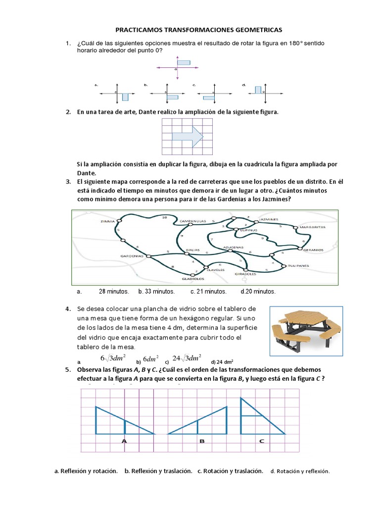 Practicamos Transformaciones Geometricas Ficha 6 | Descargar gratis PDF | Triángulo | Rotación