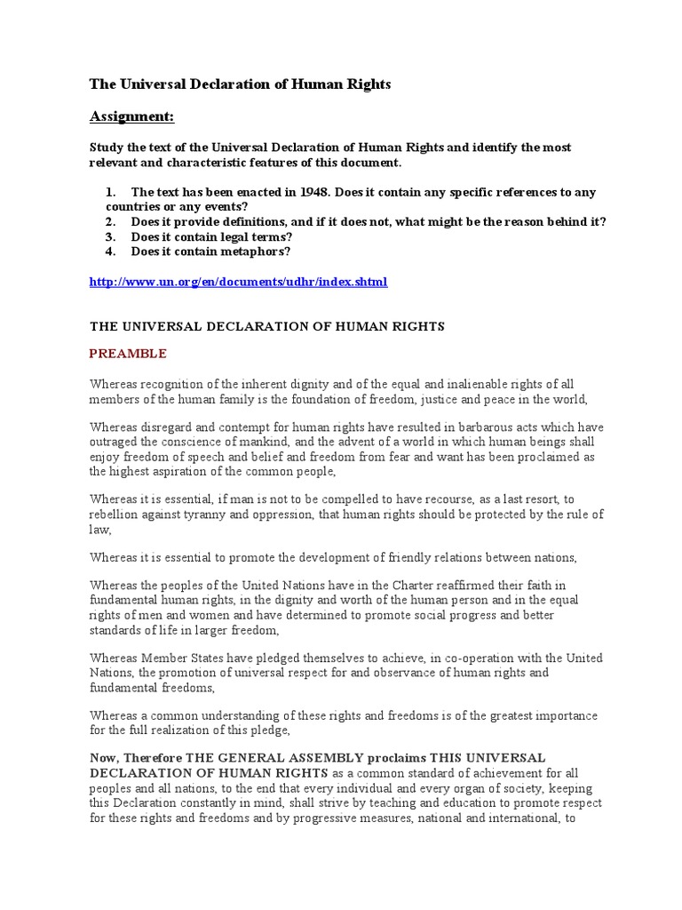 Assignment - The Universal Declaration of Human Rights | PDF | Natural ...