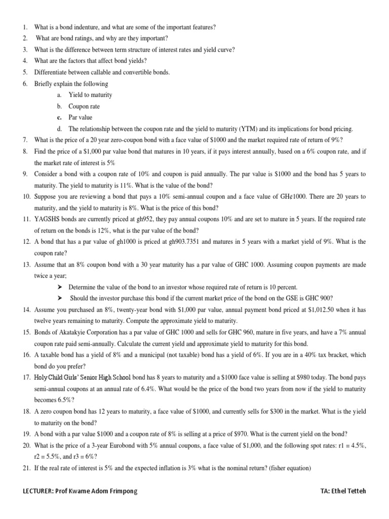 Tutorial Set 1 | PDF | Bonds (Finance) | Yield (Finance)