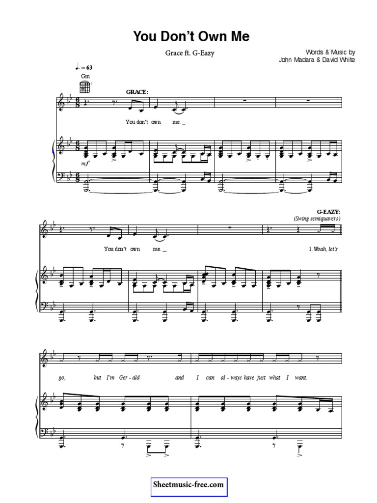 You Dont Own Me Sheet Music Grace Ft G Eazy (SheetMusic Free.com)