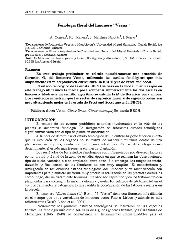 Fenología Floral Del Limonero "Verna" | PDF | Flores | Plantas