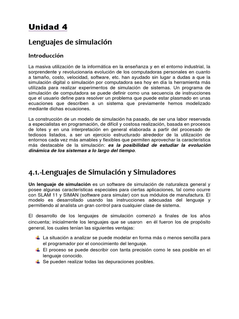 Simulacion 4 Unidad | PDF | Simulación | Lenguaje de programación