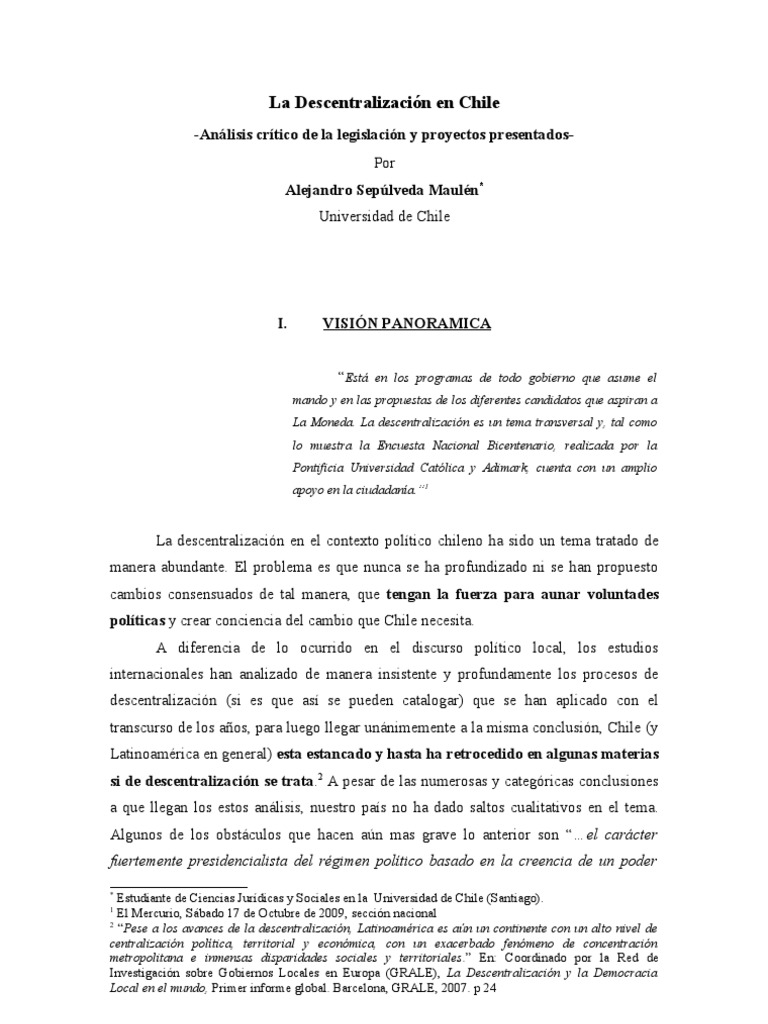 La Descentralización En Chile Analisis Critico Pdf Chile