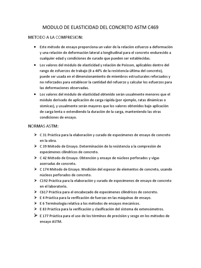 Módulo de Elasticidad del Concreto ASTM C469 | PDF | Elasticidad ...