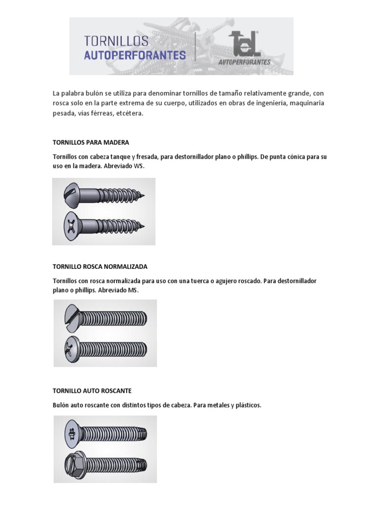 Tipos de Bulones y Tornillos | PDF