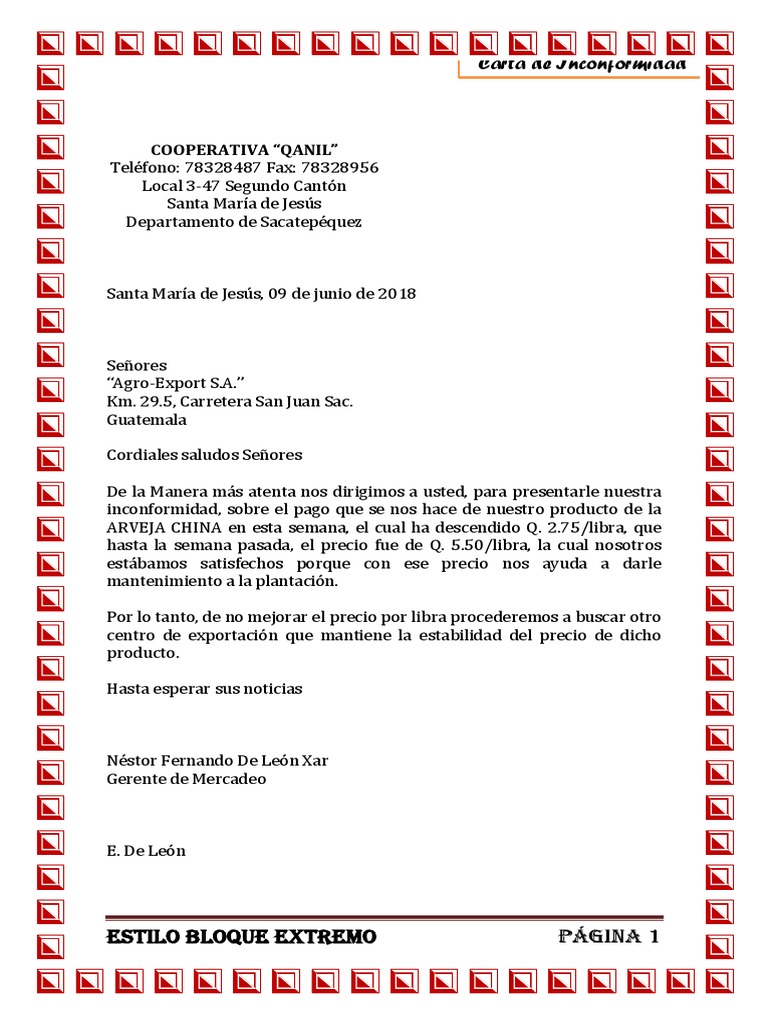 Ejemplos de Carta Estilo Bloque Extremo | PDF