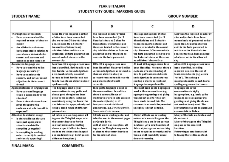 Rubric | PDF | Word | Verb