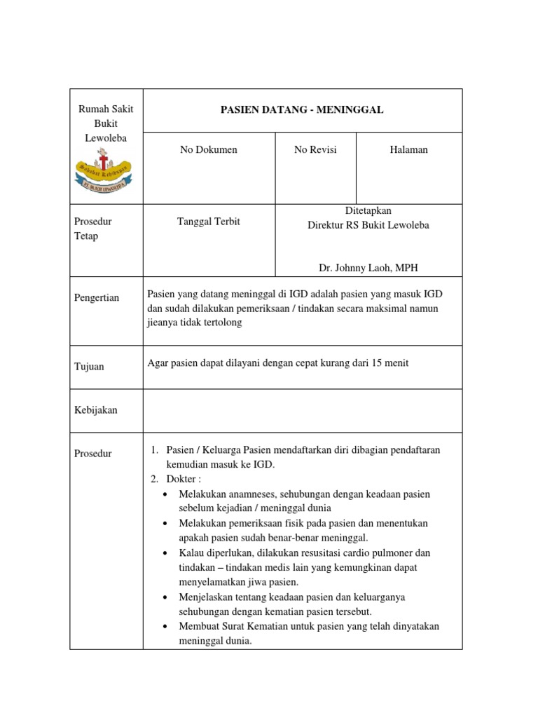 Sop Pasien Datang - Meninggal | PDF