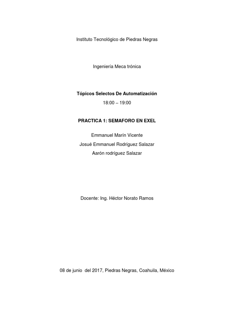 Practica 1 - Semaforo Con Excel | PDF | Microsoft Excel | Programa de ...